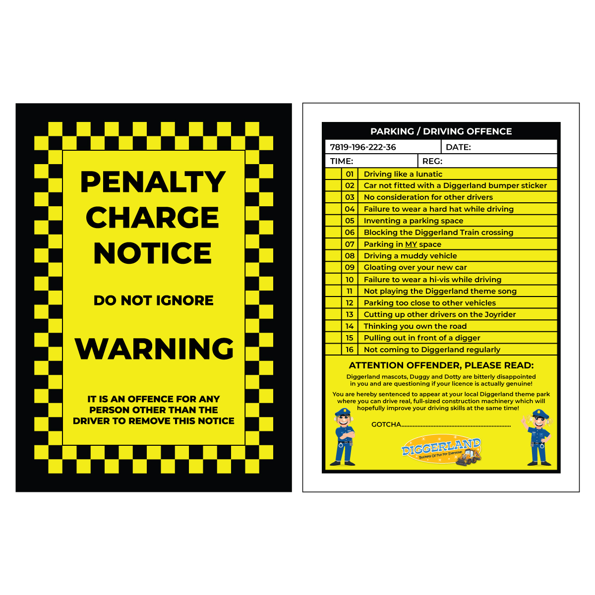 Diggerland Prank Parking Ticket (Pack of 5) - Diggerland